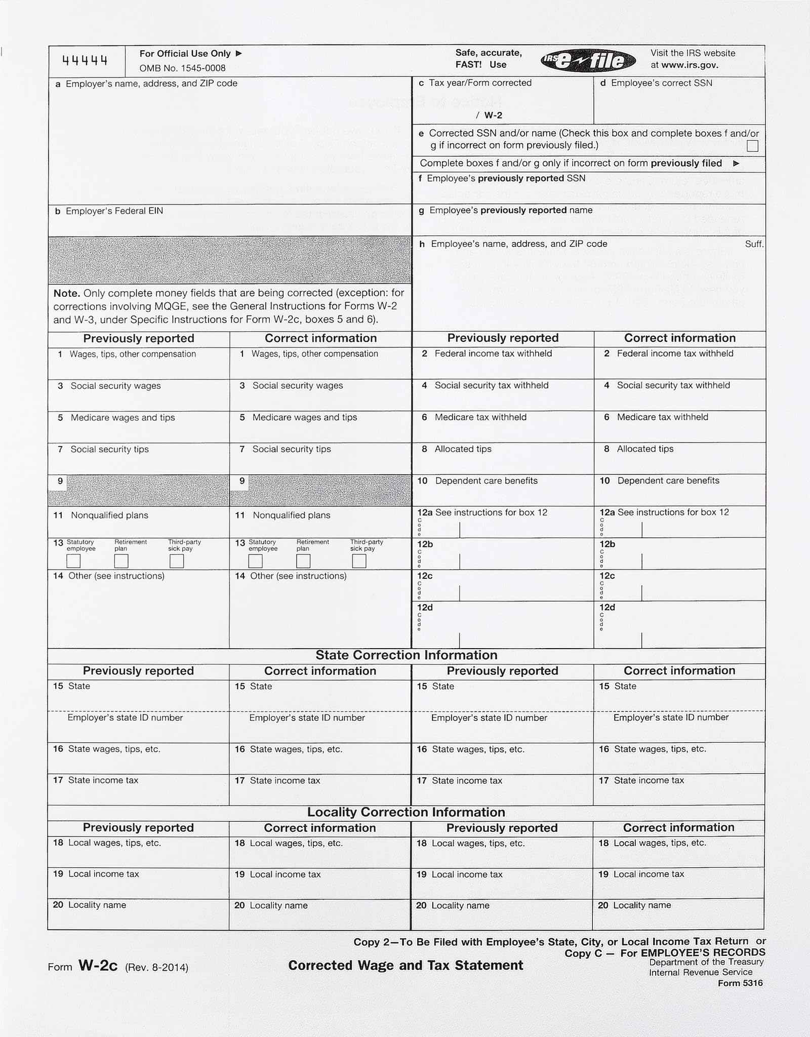 Snapklik.com : W-2C Tax Forms 4-Part Set