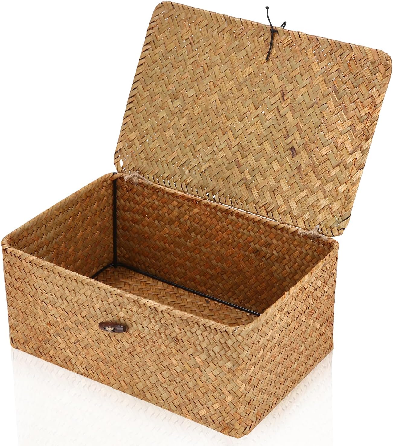 Seagrass Cestas Mimbre Decoración Cesto de Almacenaje Con Tapa Rectangular Tejido de Ratán Caja ...