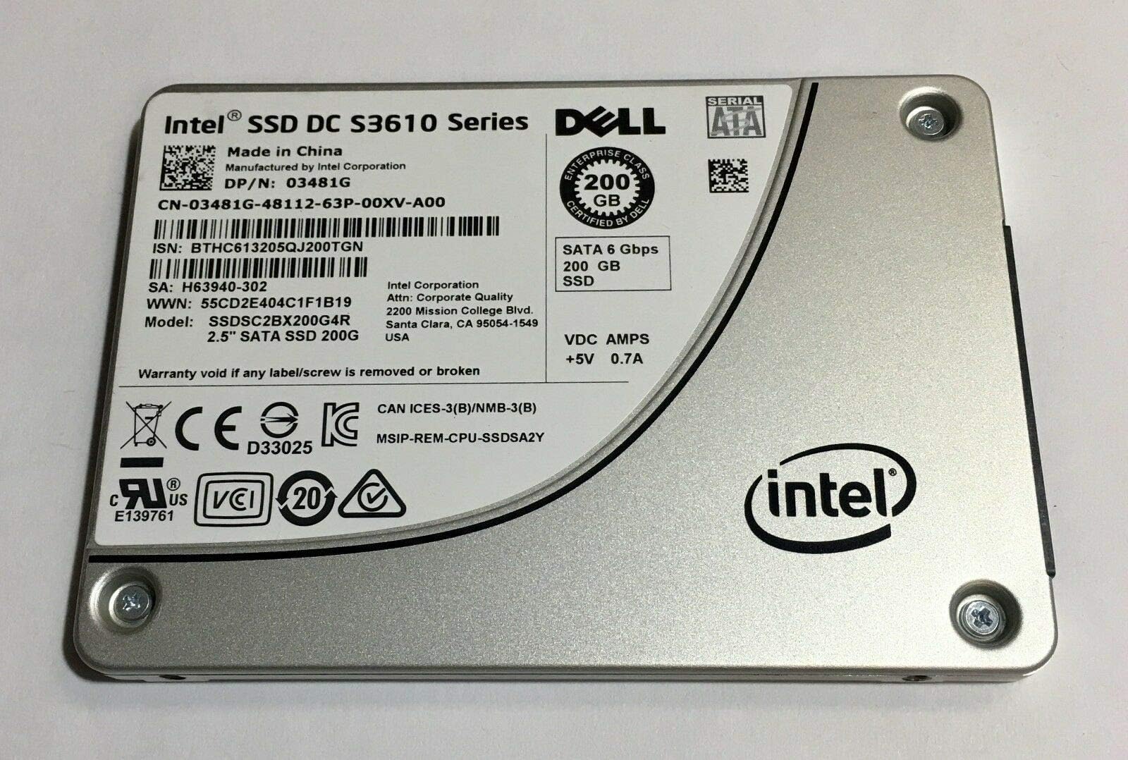 Amazon.com: Intel 200GB SSD 2.5" 6Gb/s SATA Solid State Drive Model ...