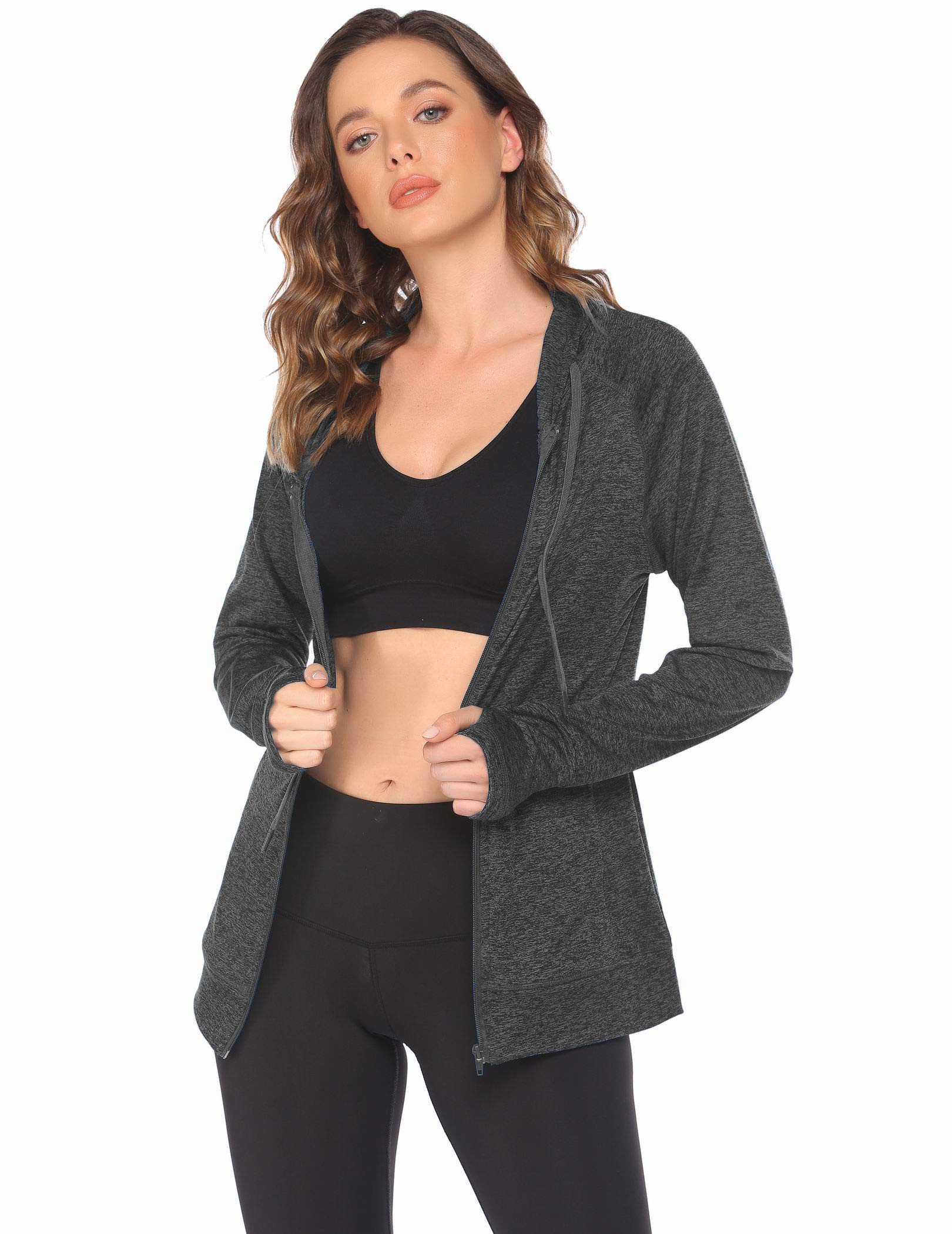 ELESOL Women's Athletic Hoodies Long Sleeve Workout Hooded Jacket Full ...