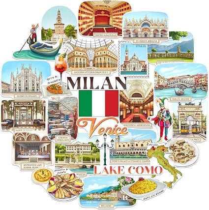 Amazon.com: Navy Peony Northern Italy Travel Stickers (28pcs) - Gouache ...