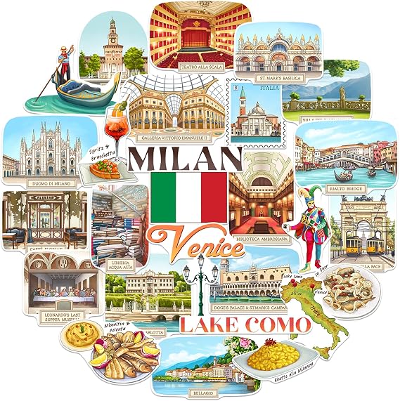 Amazon.com: Navy Peony Northern Italy Travel Stickers (28pcs) - Gouache ...