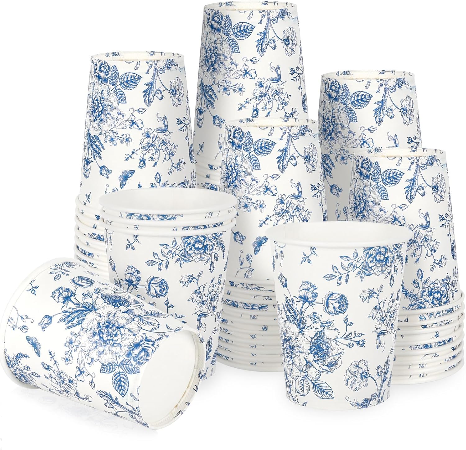 Amazon.com: JarThenaAMCS 100Pcs Floral Paper Cups 9oz Blue White ...
