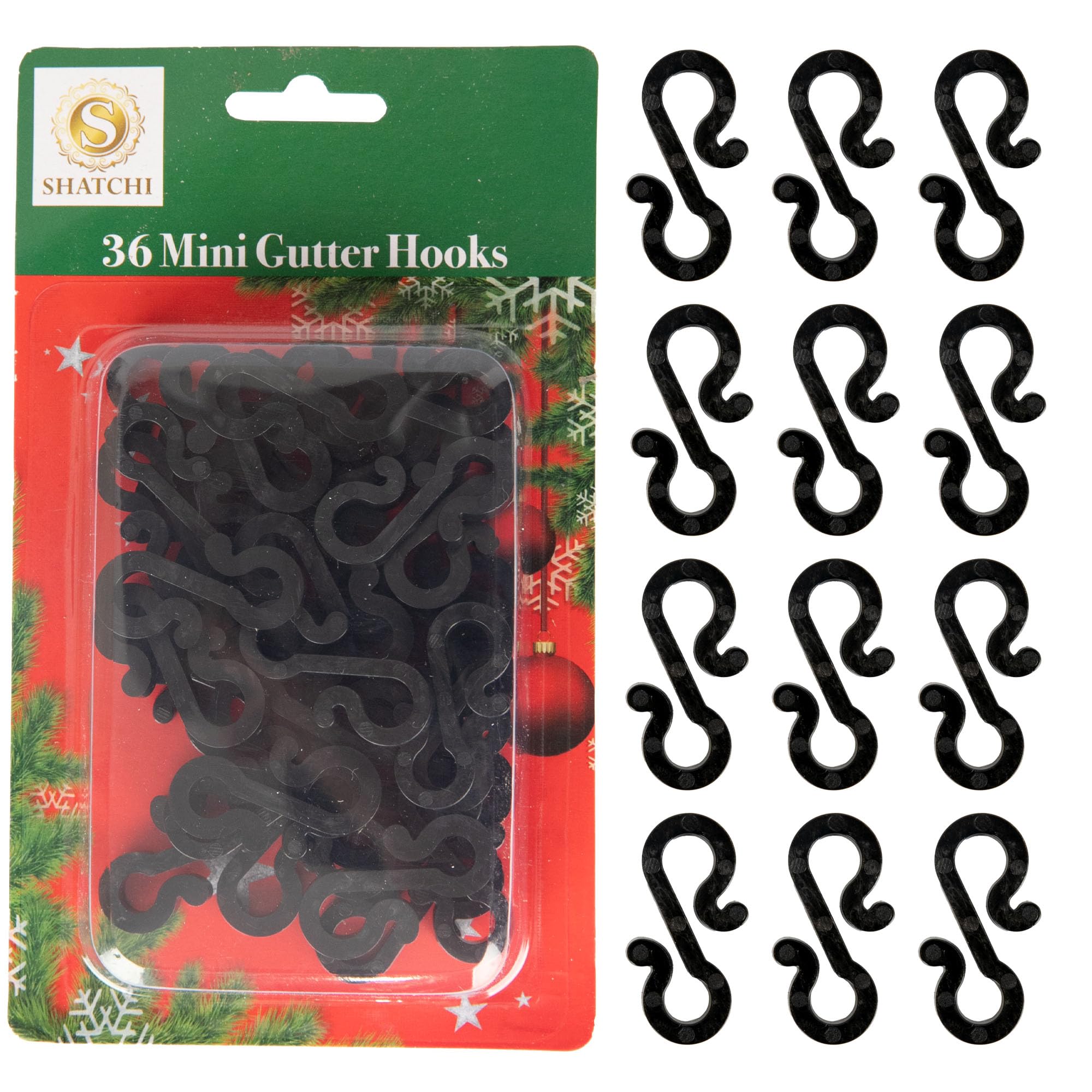 SHATCHI 36Pcs Black Mini Gutter Hooks S Shape – Reusable Christmas ...