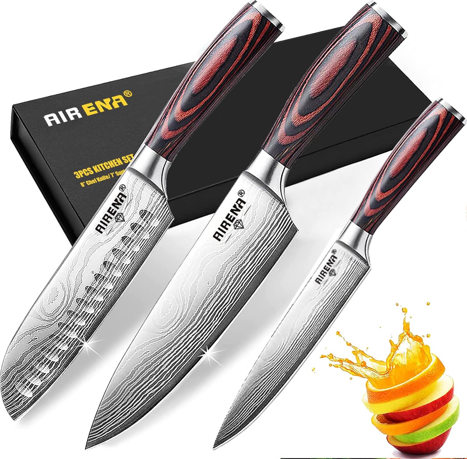 Chef Knives Set of 3 | 8" Chef Knife | 7" Japanese SANTOKU | 5" Paring ...