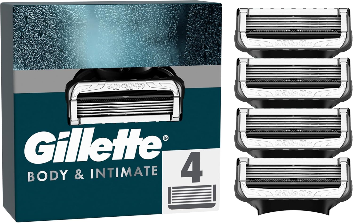 Gillette Body and Intimate Razor Blades Men, 4 Razor Blade Refills with ...