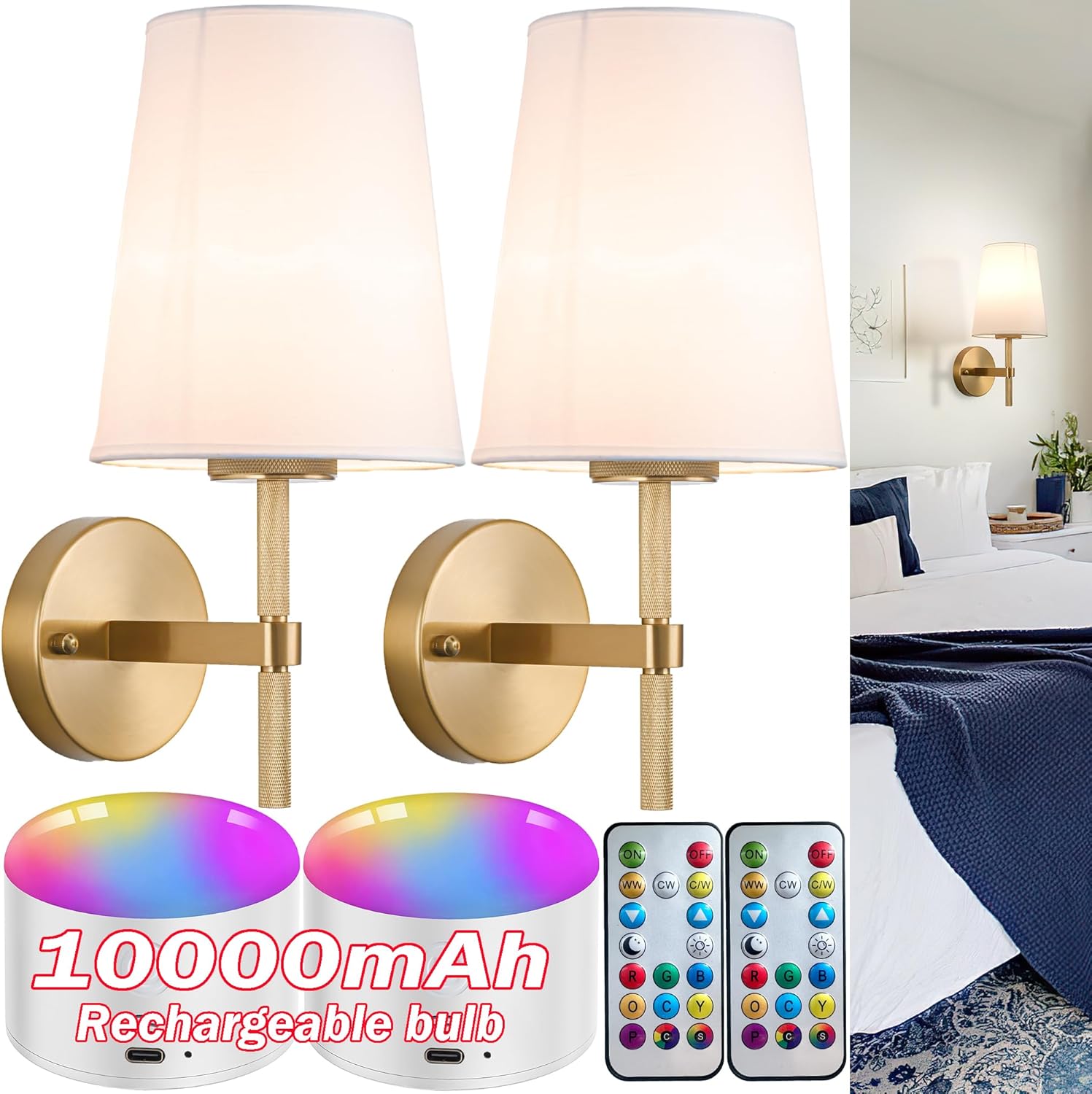 SlHYFMO Wireless Sconces Set of 2,Battery Wall Sconce Including ...