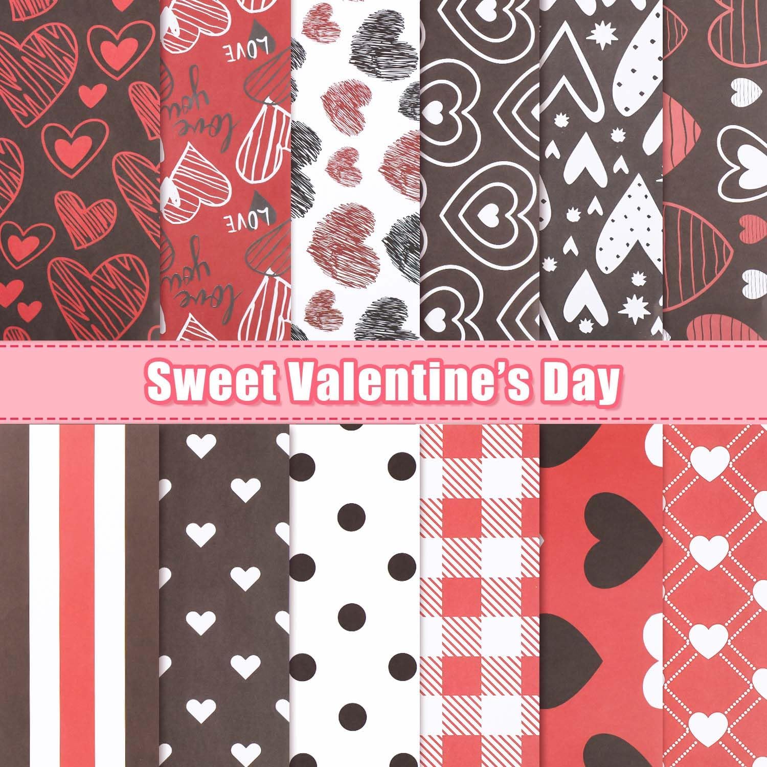 Amazon.com : 24 Sheets Valentine's Day Pattern Paper, 11.8X11.8 Inch ...