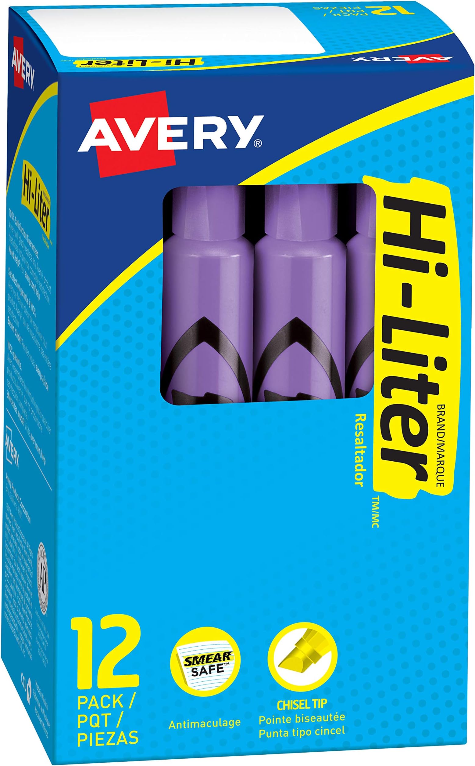 Avery Hi-LITER, Desk Style Highlighter, Chisel Tip, Purple, Box of 12 ...