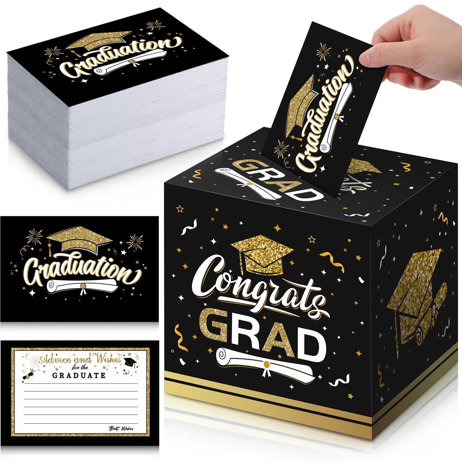 Amazon.com: 2024 Graduation Card Box with 100 Graduation Advice Cards ...