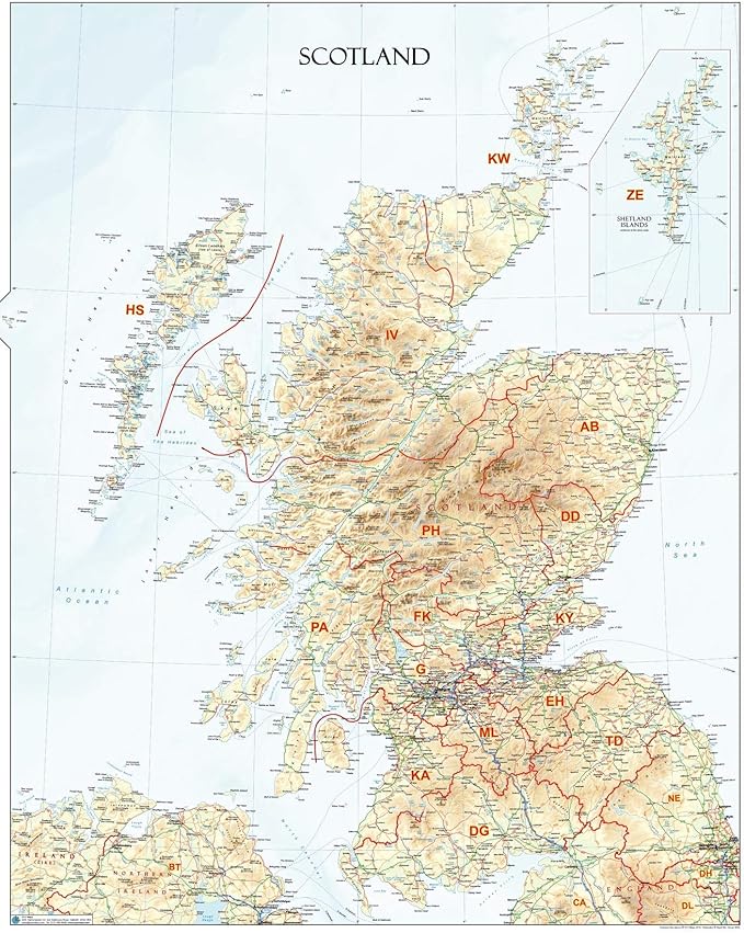Scotland Postcode Areas Wall Map (AR1) - 27.75" x 34.75" Laminated ...
