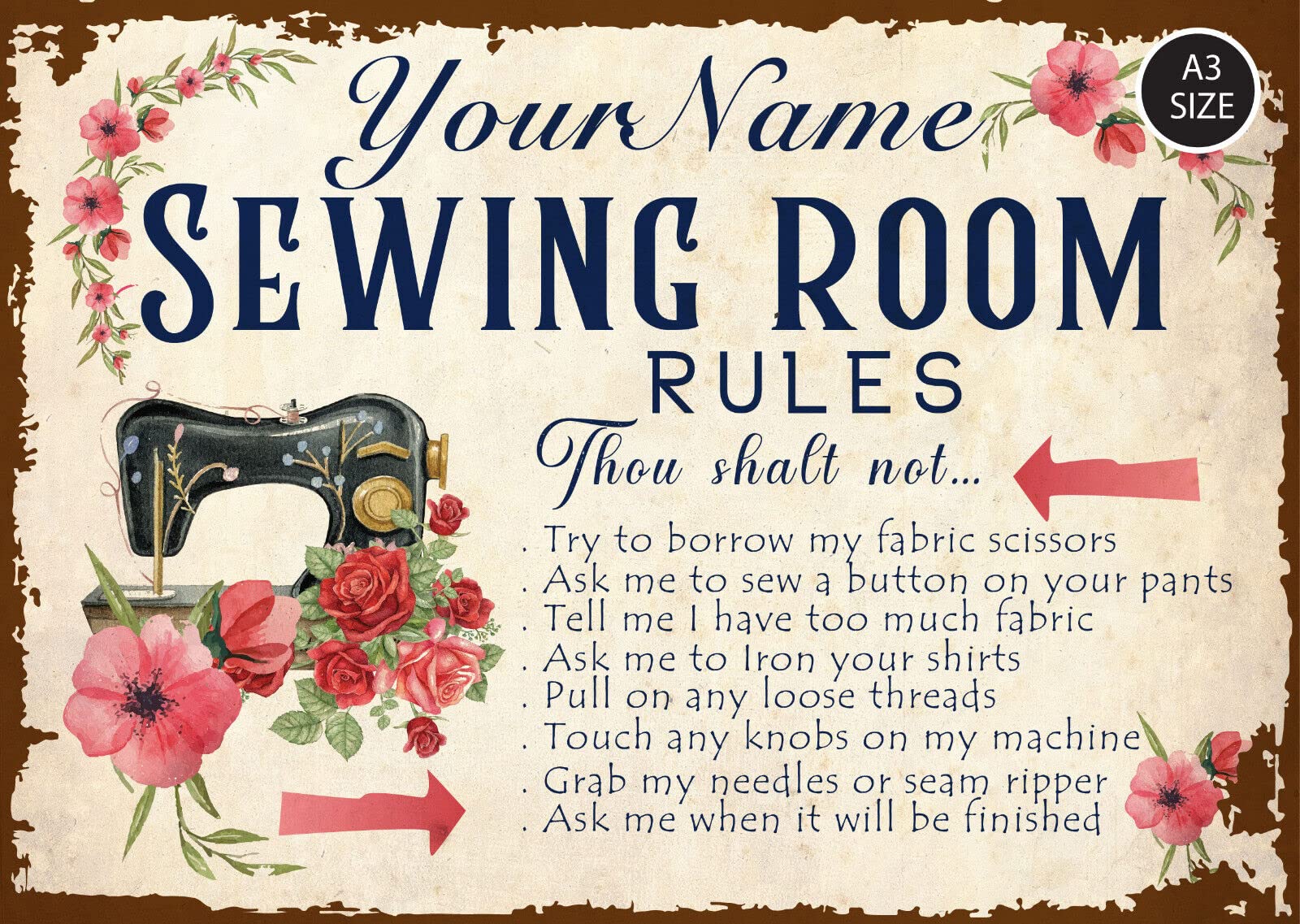 ELITEPRINT Personalised Sewing Room Rules Sign Awesome Gift Wall Decor ...
