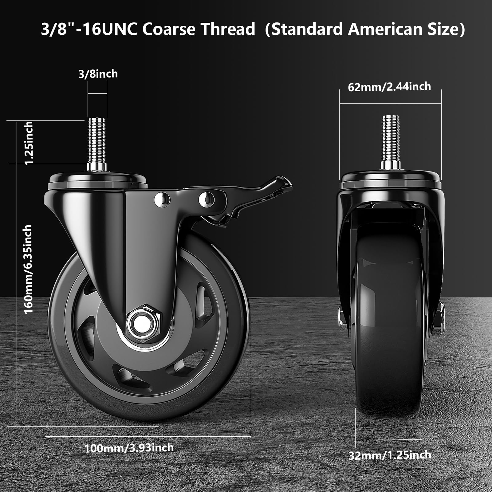 Snapklik.com : 4 Inch Stem Caster Wheels, Heavy Duty Threaded Stem ...