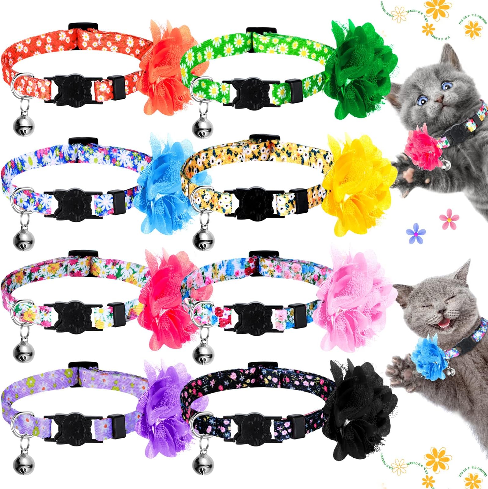 Pet Supplies : ZEEMIAS Breakaway Cat Collars with Bell - 3 Pack Flower ...