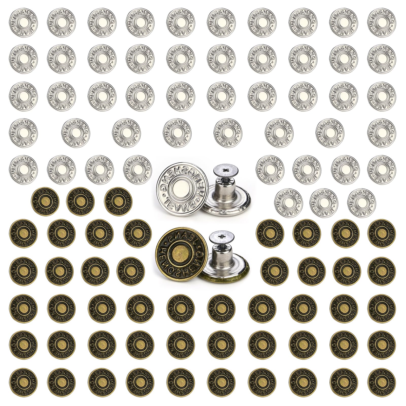 Amazon.com: MQIMY 100 Pcs Jean Button Replacement, Metal Jeans Buttons ...