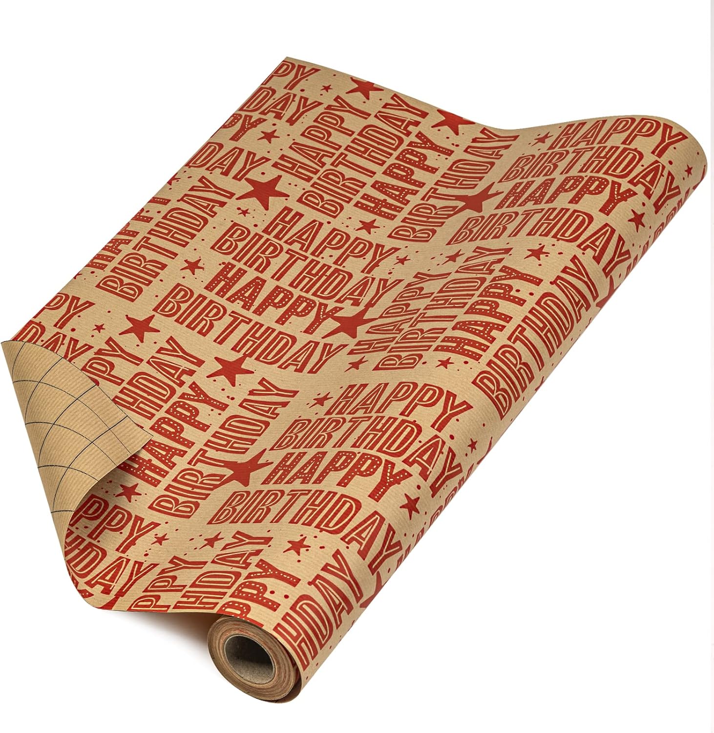 RUSPEPA Kraft Wrapping Paper Roll - Red Happy Birthday Pattern Great ...