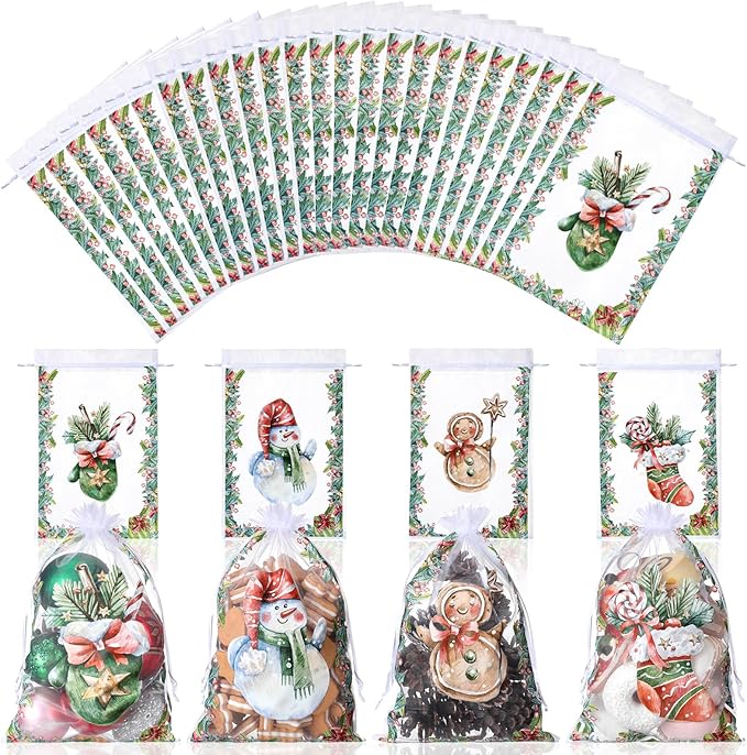Amazon.com: Wowangce 24 Pcs 8 x 12 Inch Christmas Organza Gift Bag Bulk ...