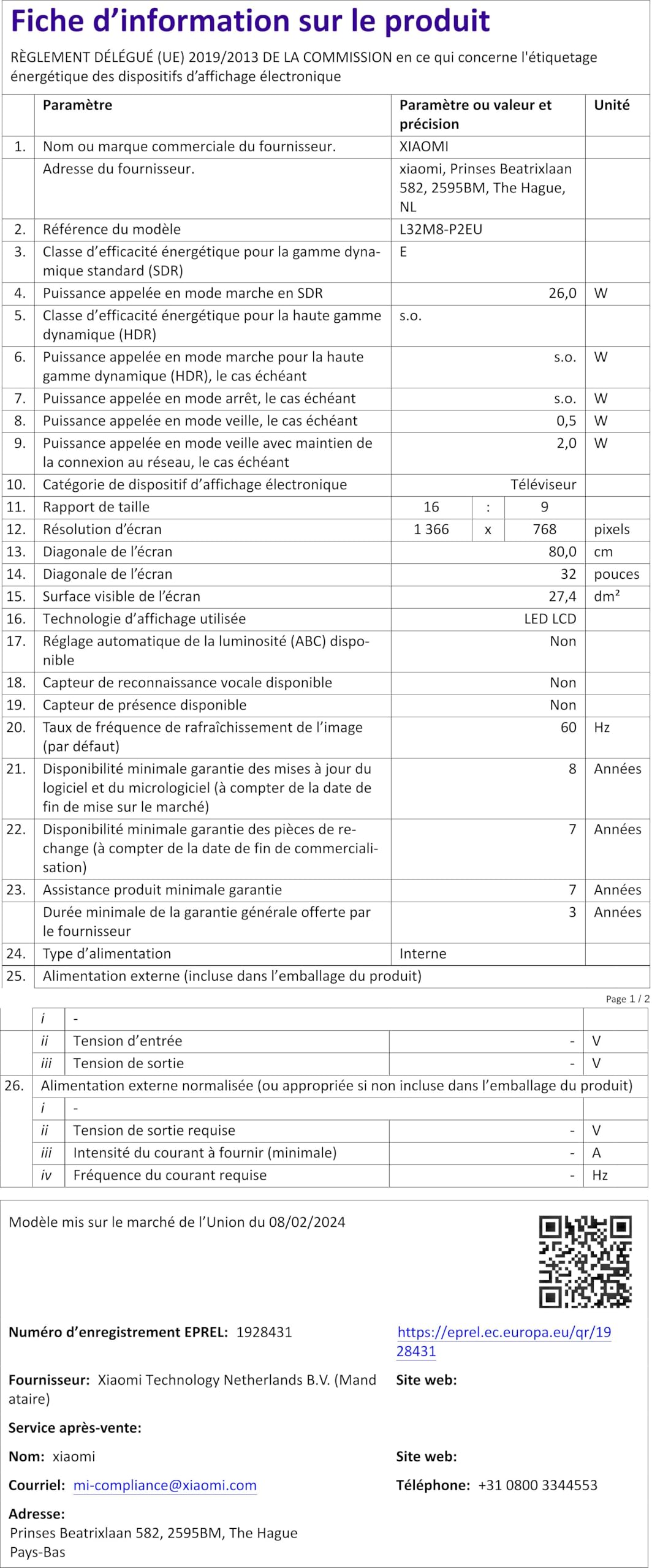 BLUETECH TV LED 32'' (80cm) HD - DVBT-C/T2-2xHDMI - 2xUSB 2.0 - Sortie ...