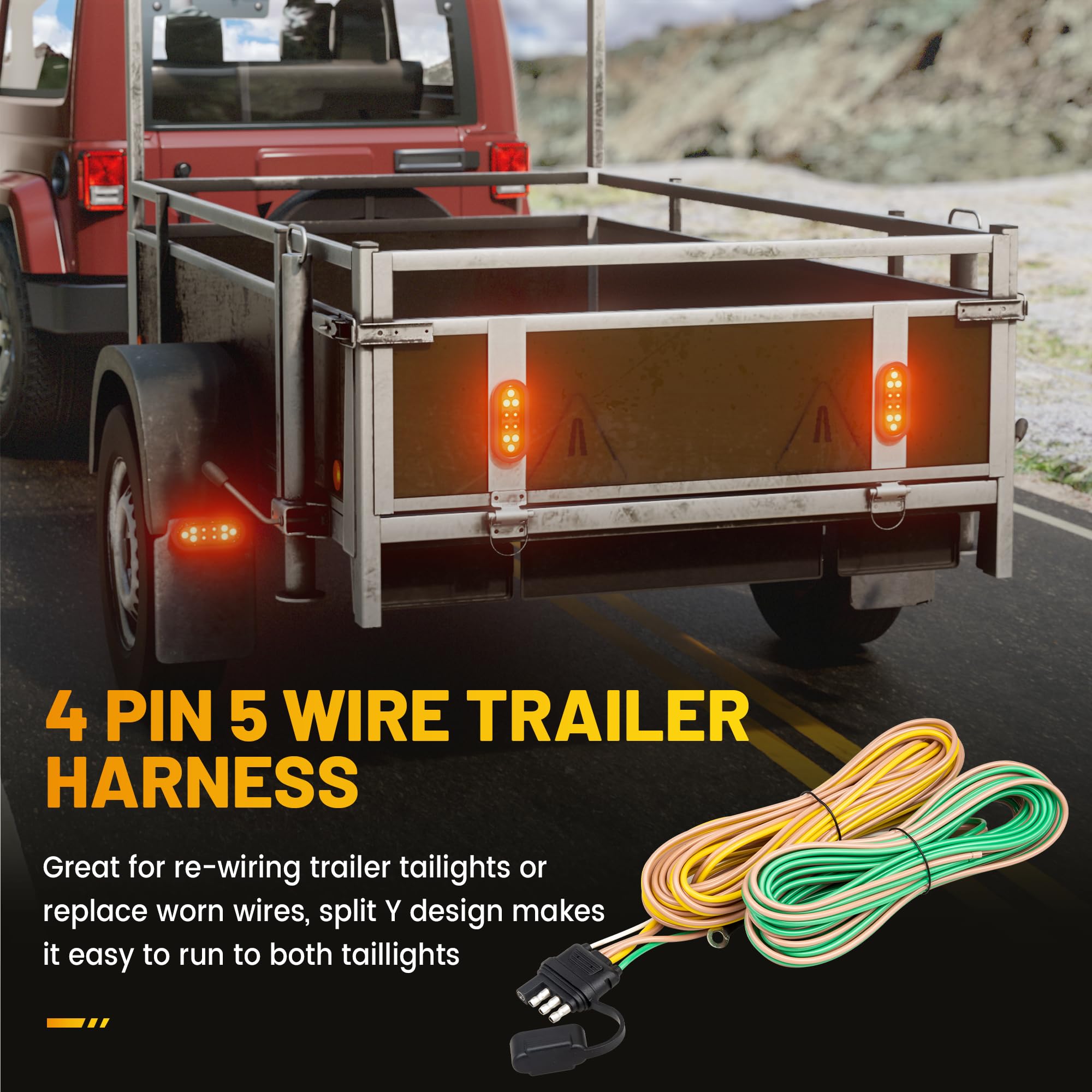 Snapklik.com : 4 Pin 5 Wire Trailer Wiring Harness 22FT,Trailer Side 4 ...
