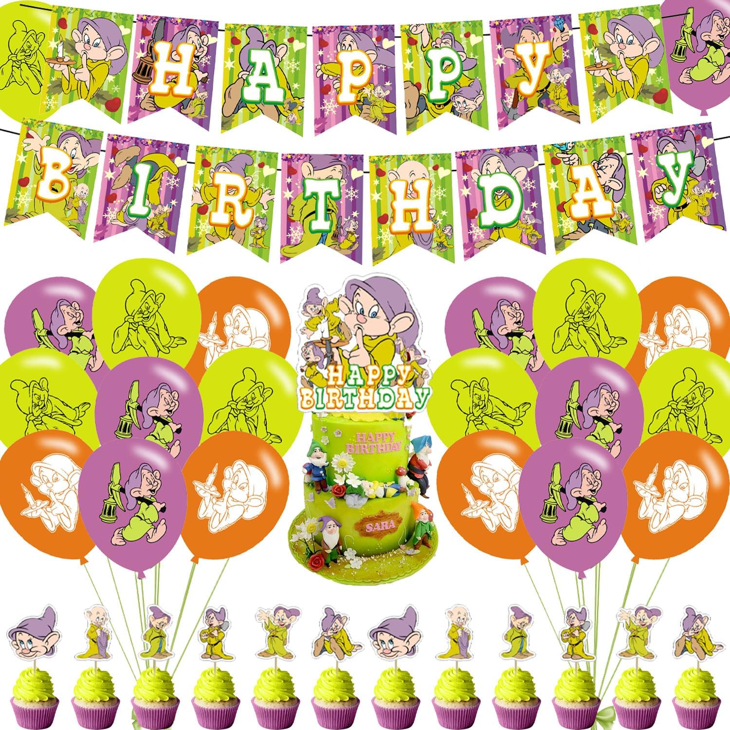 Amazon.com: Dopey Dwarfs Party Decorations,Cartoon Birthday Party ...