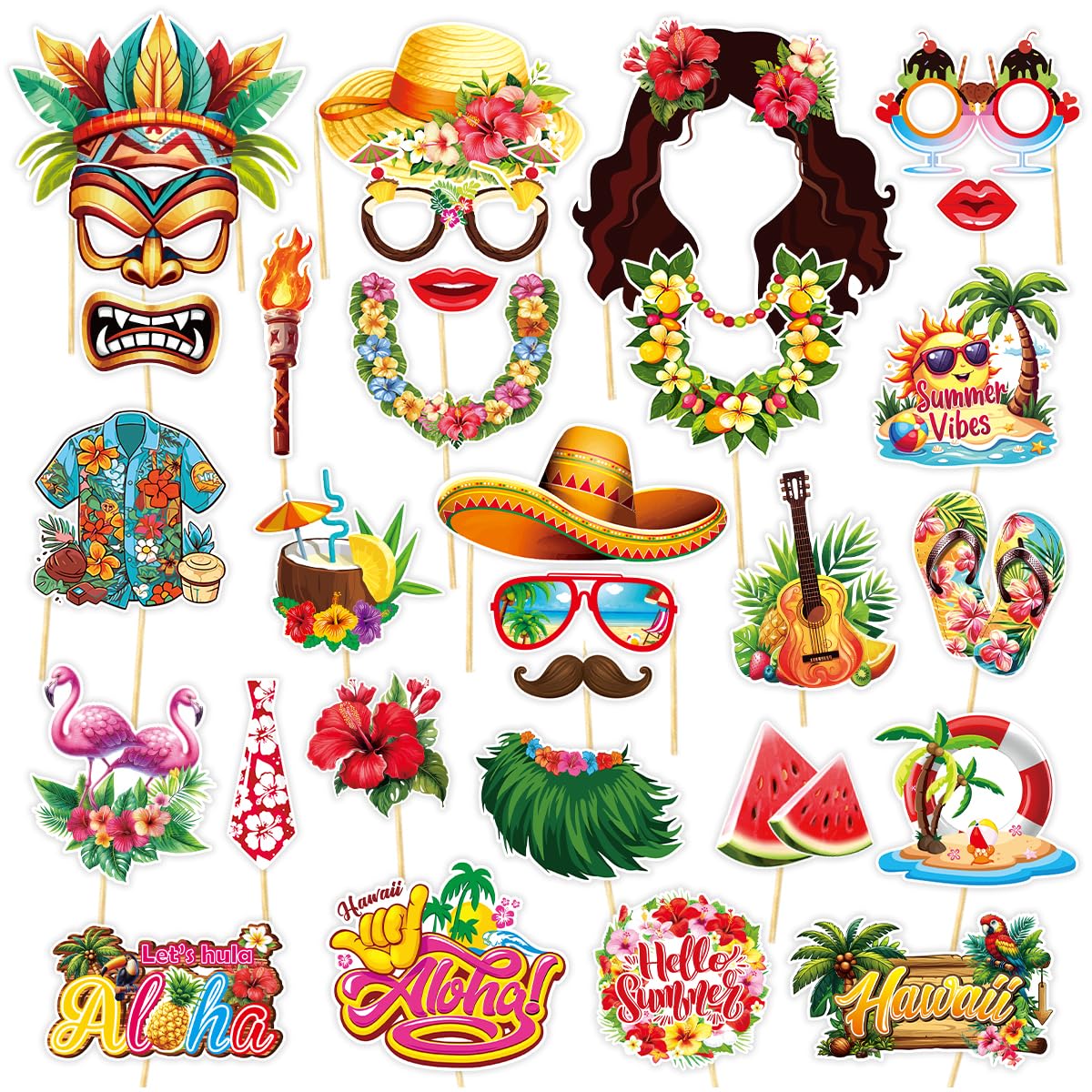 Hawaiian Photo Booth Props 30 Piece Hawaiian Luau Photo Booth Props ...