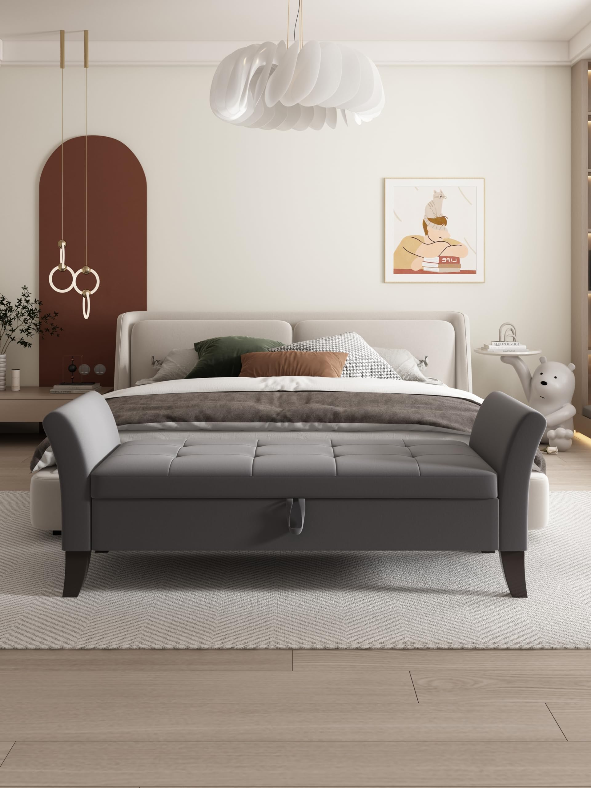 Amazon.com: LUSPAZ Upholstered Bed Bench with Storage, Velvet Fabric ...