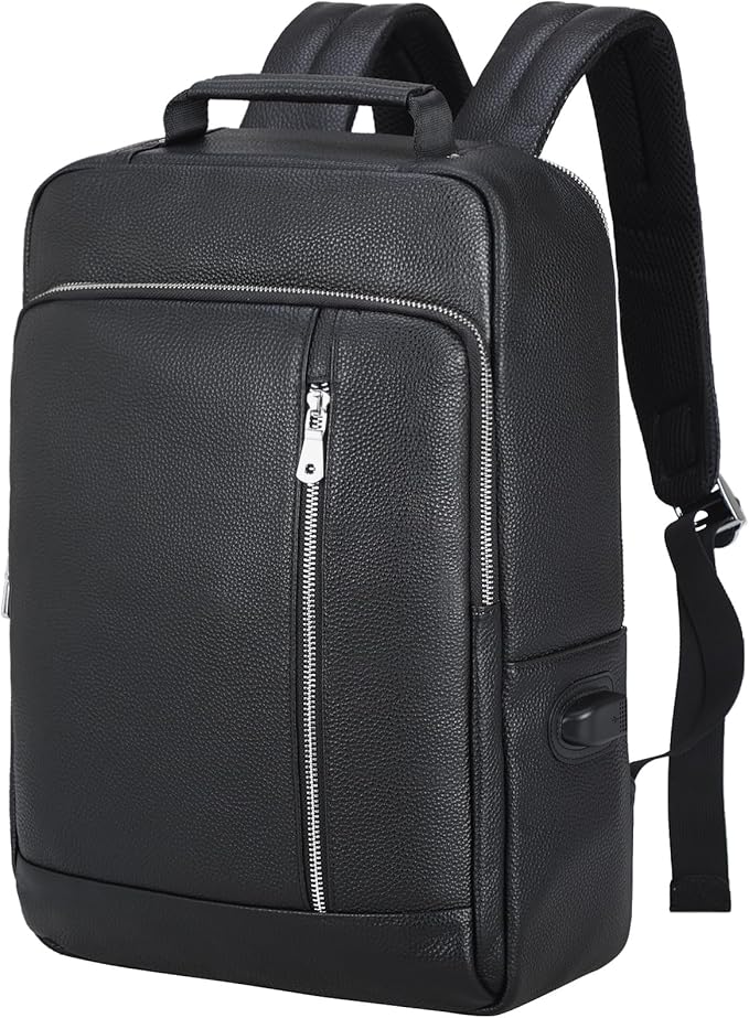 TIDING Unisex Genuine Leather Backpack 15.6 Inch Business Office Travel ...