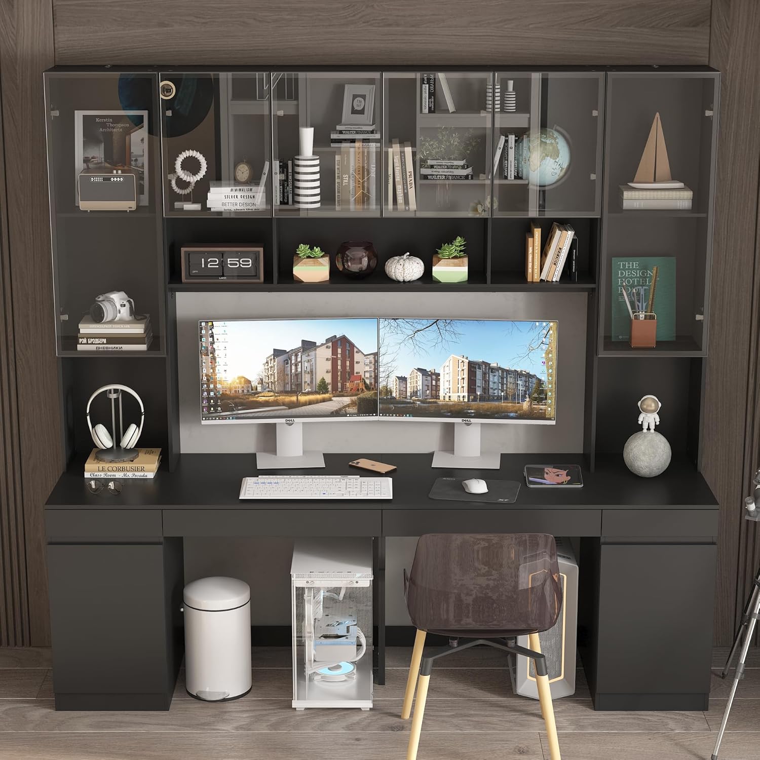 Amazon.com: AIEGLE Double Office Desk with Drawers and Lights, 2-Person ...