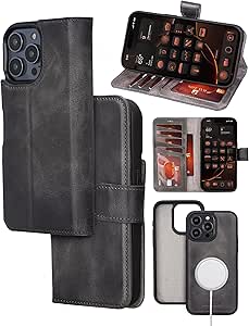 Amazon.com: Bayelon Wallet Case for iPhone 16 Pro 6.3", Full Grain Leather Wallet Case ...