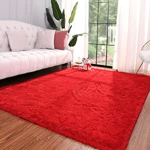 Keeko Premium Fluffy Area Rugs for Living Room Bedrooms, 3x5 Feet Red ...