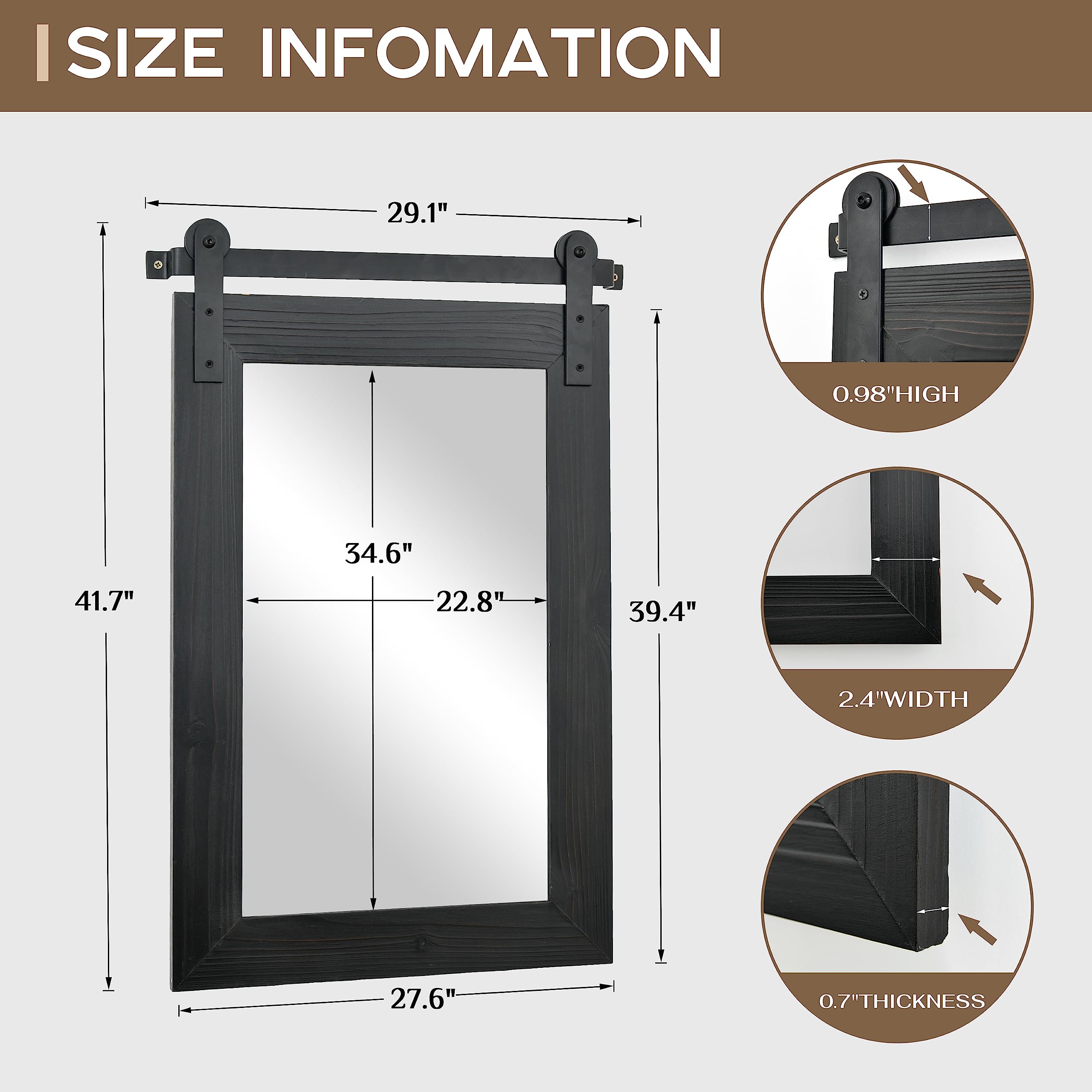 COGOOD Farmhouse Bathroom Mirror - 29 x 42 Rustic Barn Door Style ...