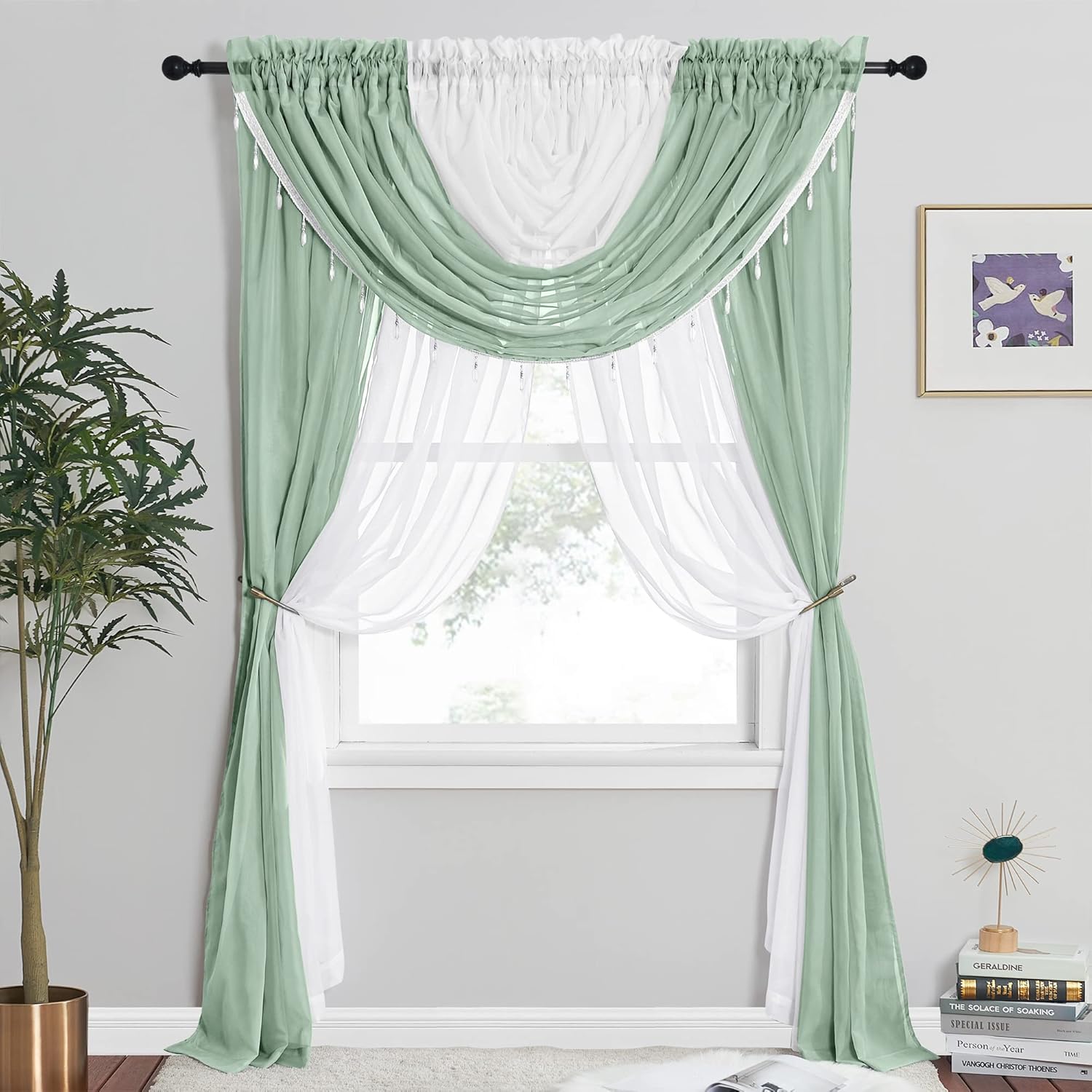 Amazon.com: NICETOWN Window Voile Curtains Set of 4 Sheer Panels with 2 ...