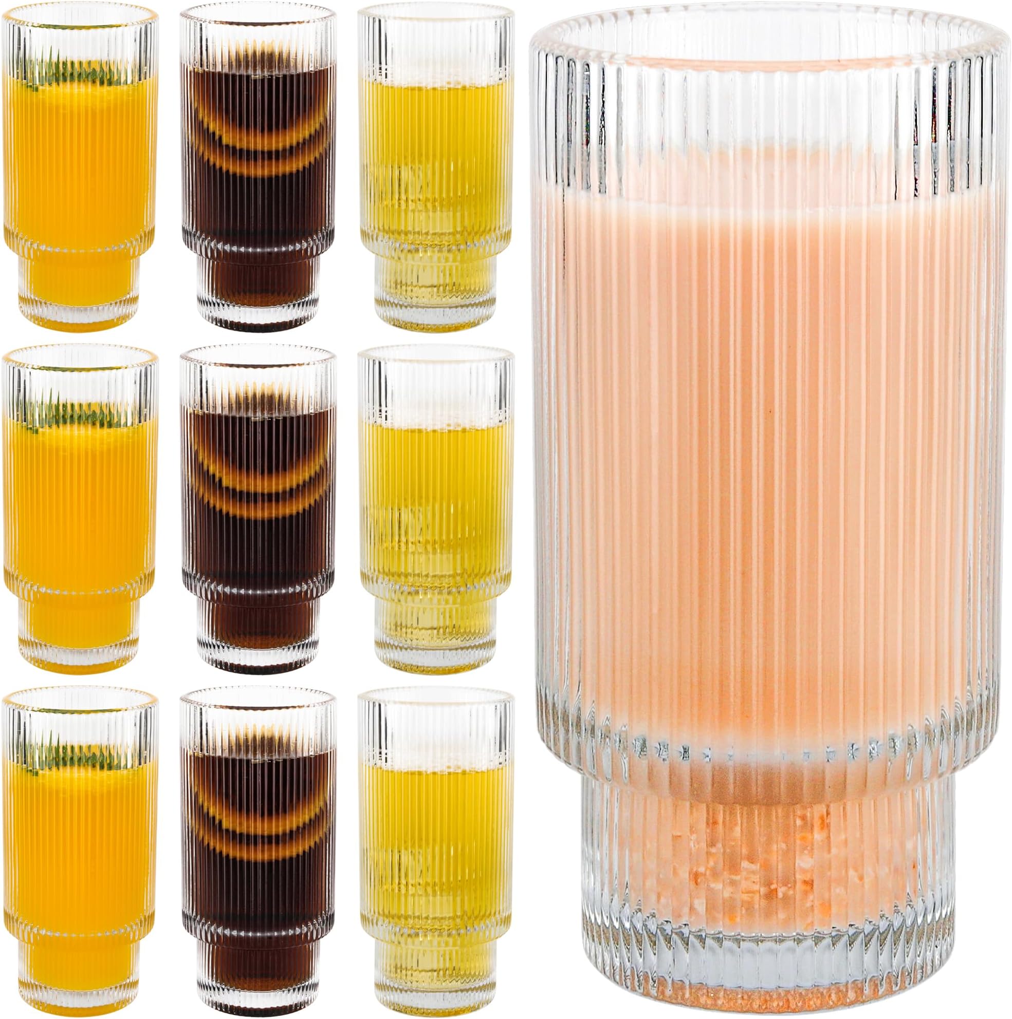 Amazon.com: SUNNOW Vastto 11 Ounce Stackable Ribbed Glass Cup,Iced Tea ...