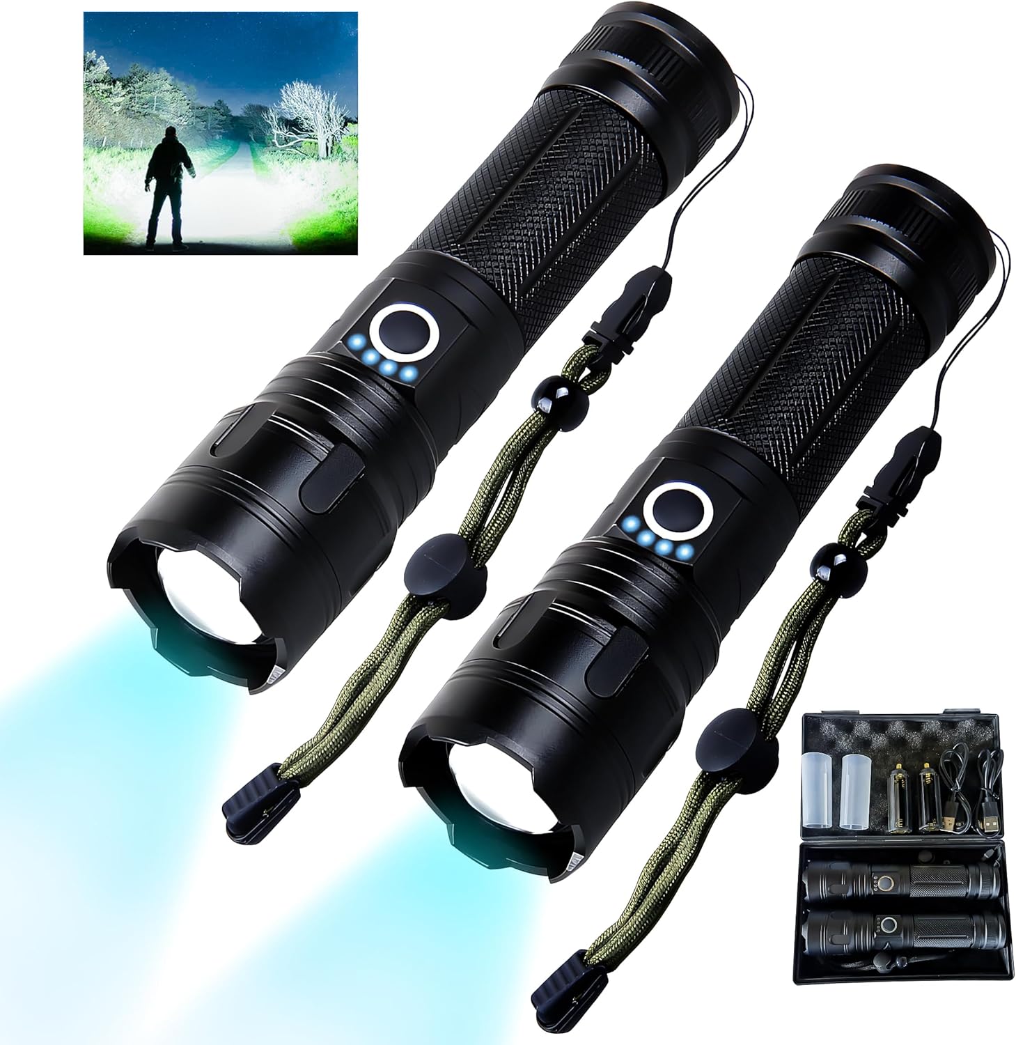 OLAZOL Flashlight Rechargeable 2 Pack Flashlights High Lumens Super ...
