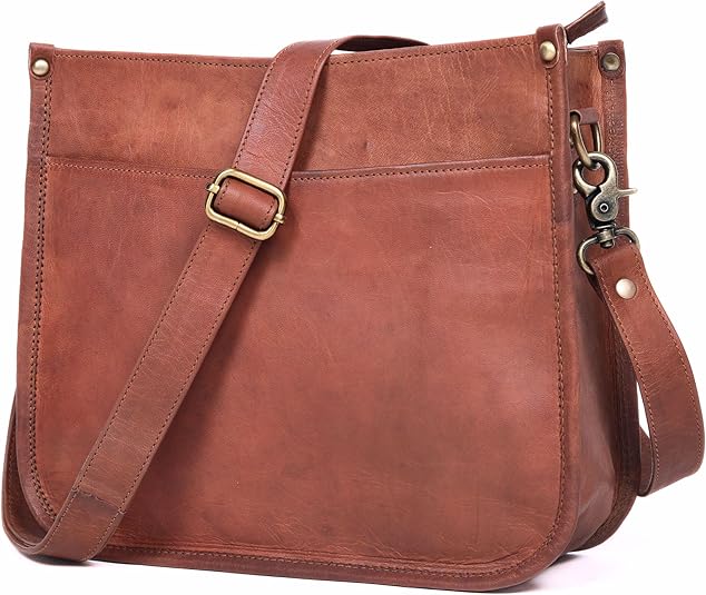 Genuine Leather Crossbody Purse for Women – Rustic Tan & Brown Leather ...