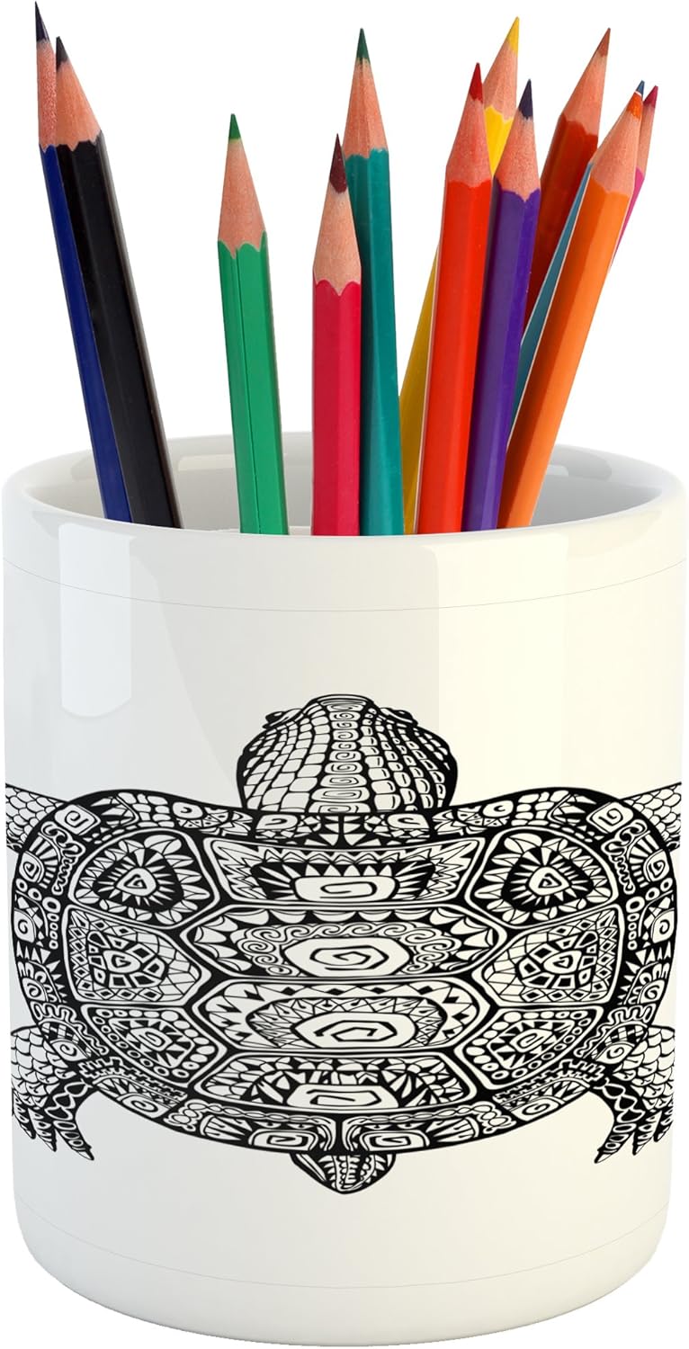 Amazon.com: Ambesonne Turtle Pencil Pen Holder, Tribal Patterns on ...