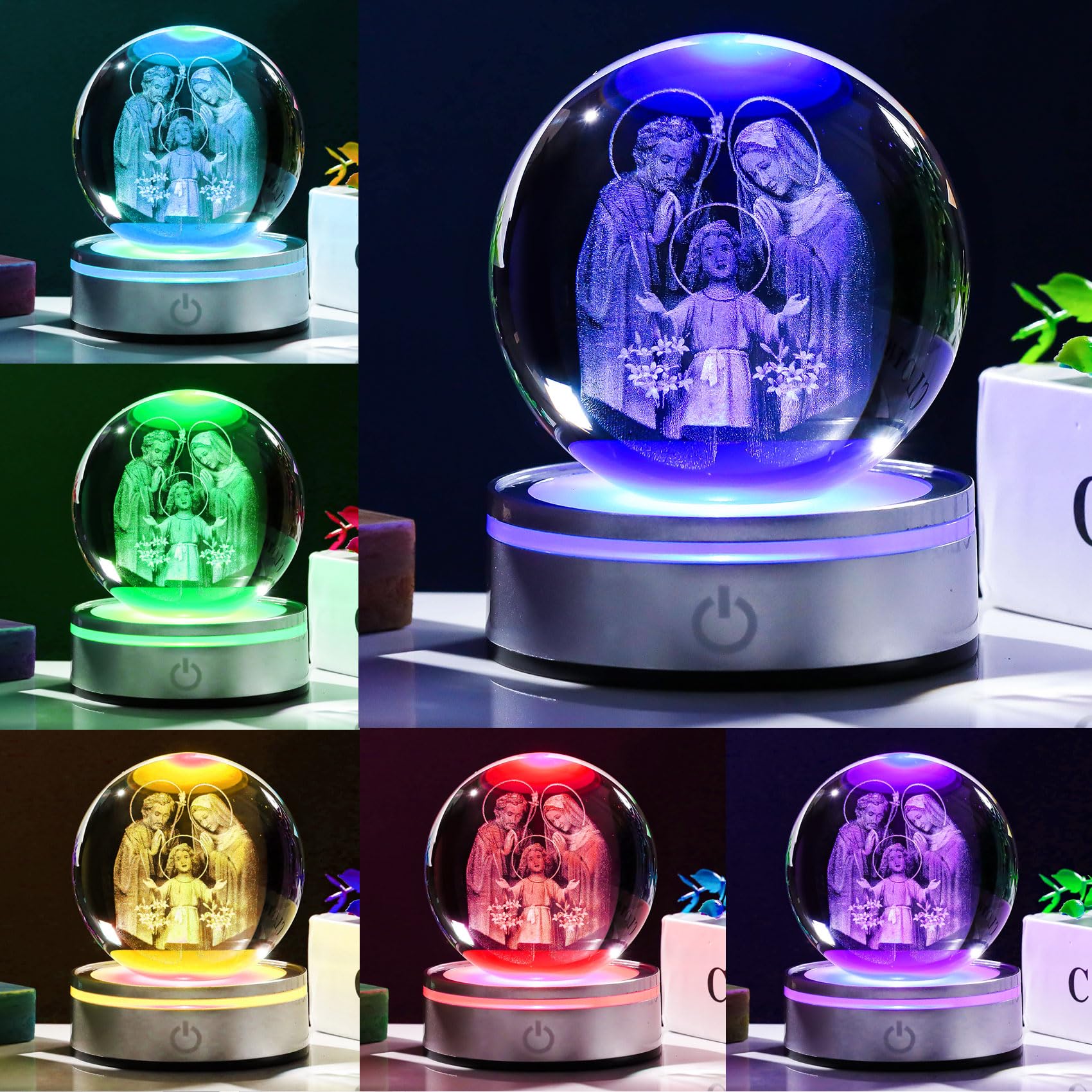 Snapklik.com : Movdyka 3D Crystal Ball Jesus Statue Figurine Religious ...