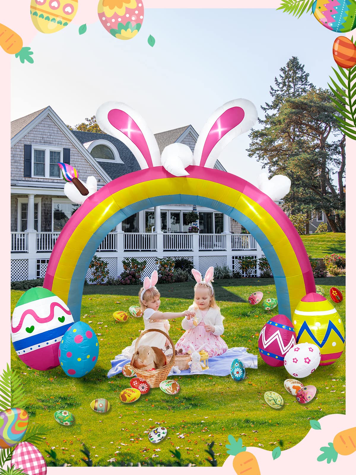 TOROKOM 10FT Easter Inflatable Bunny Colorful Eggs Rainbow Archway ...