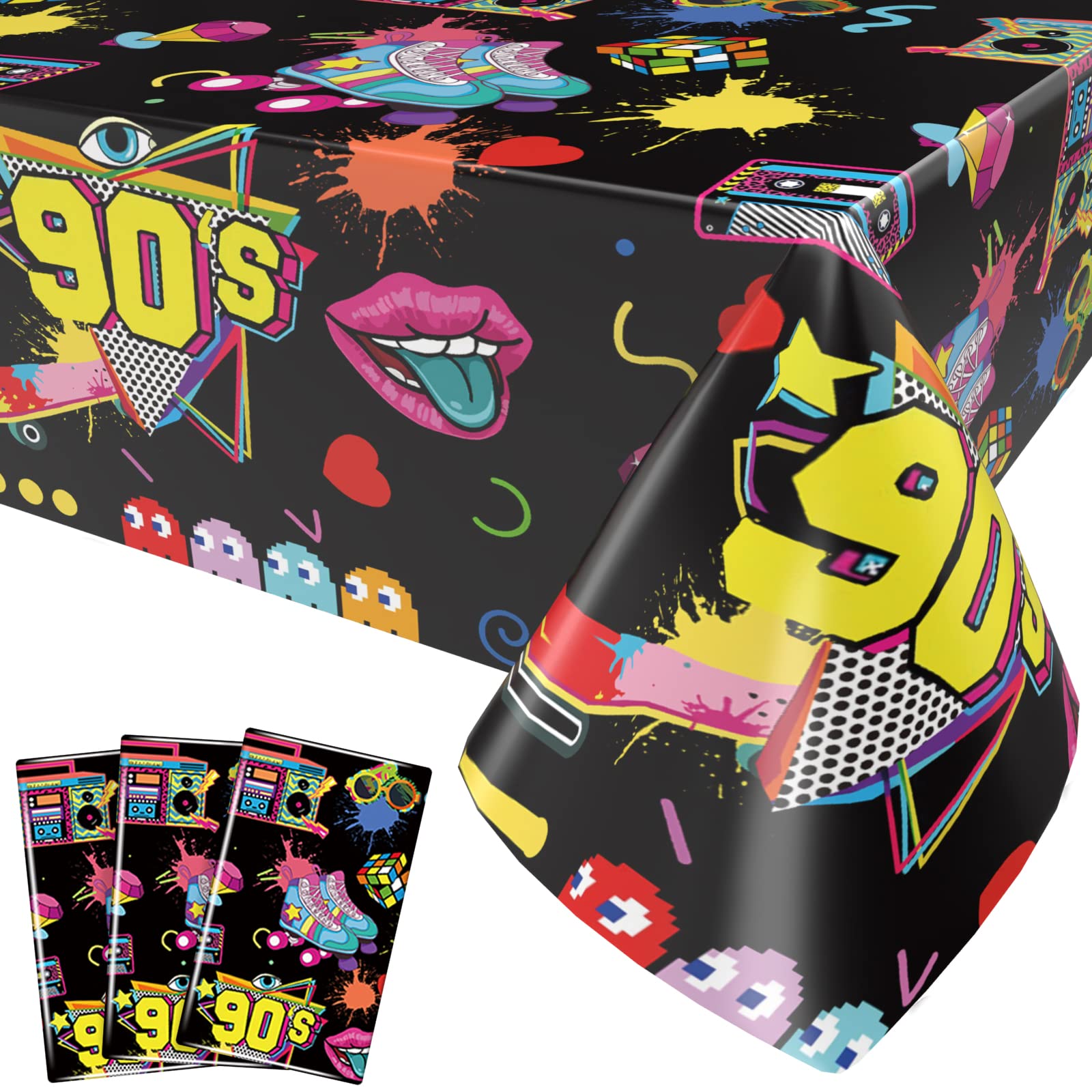 Amazon.com: Lausatek 90‘s Party Tablecloth, 3 Pieces Back to 90's ...