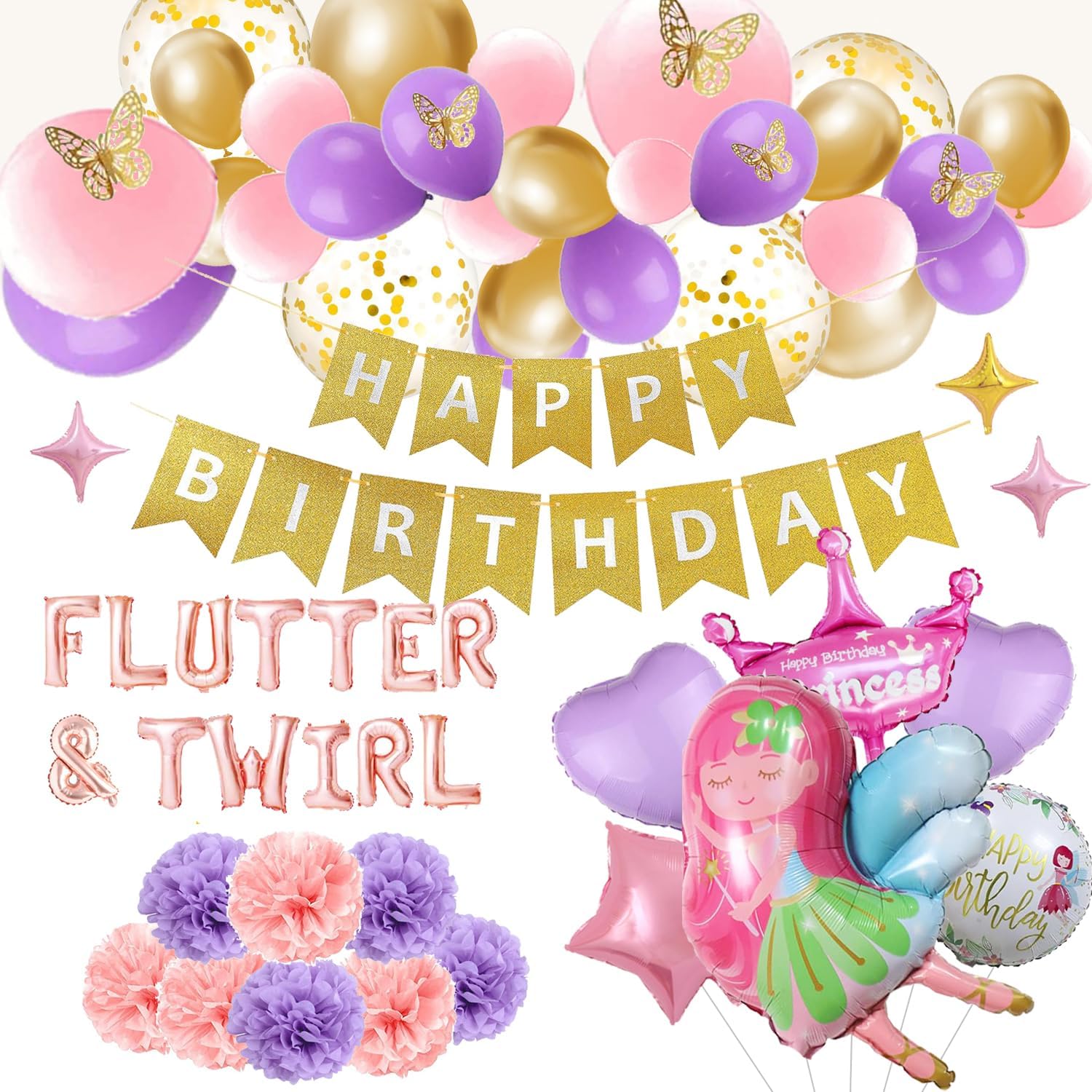 Amazon.com: Flutter And Twirl Birthday Decorations, Fairy Birthday ...