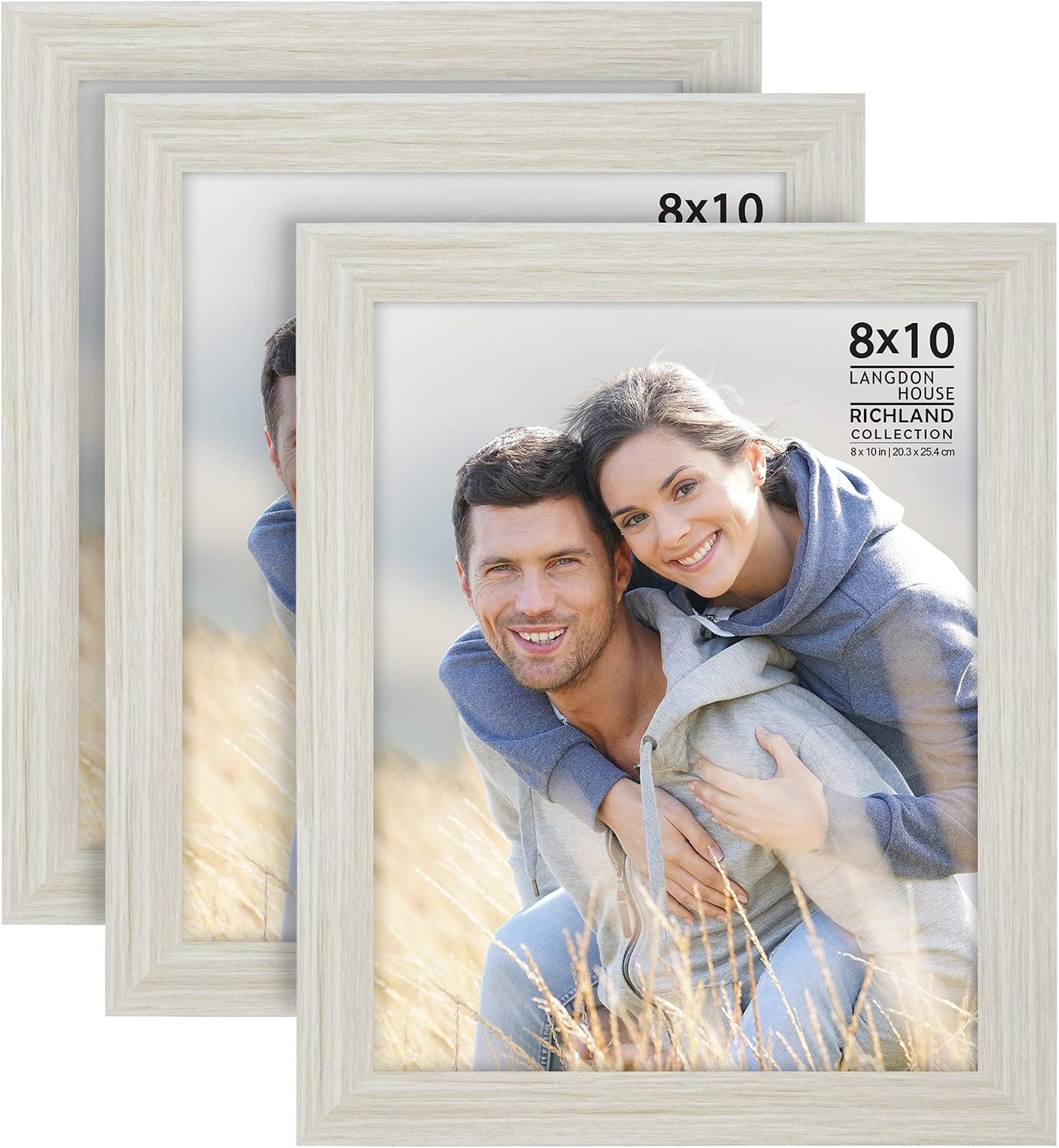 Langdon House 10×8 Picture Frames (Almond White, 3 Pack), Wood Grain ...