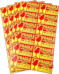 PACK4YA 240 Fragile Stickers 50x90 mm Eye-Catching Yellow Background ...