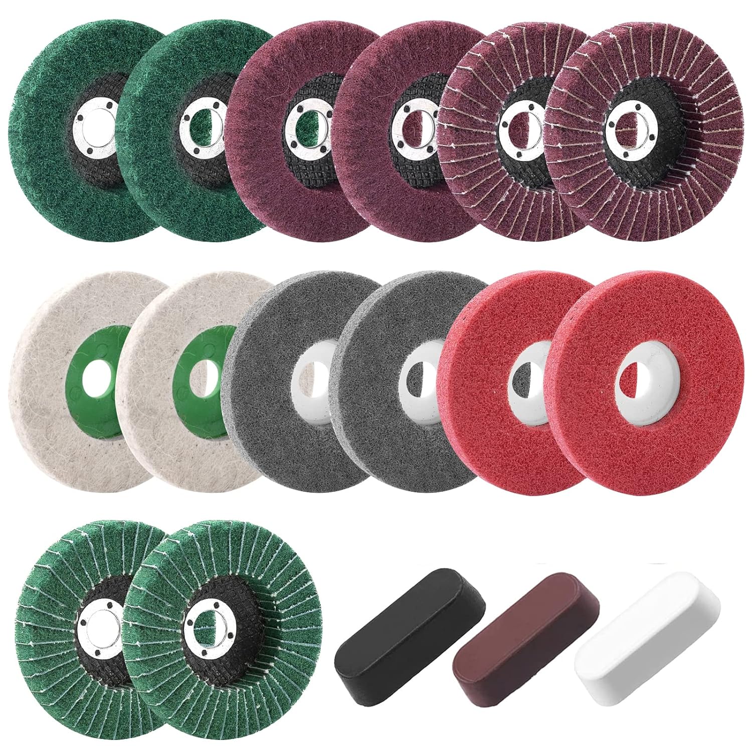 17 Pcs 4” Polishing Buffing Wheels with Compound Assorted Kit - 2Pcs Wool Felt Wheels, 4Pcs ...