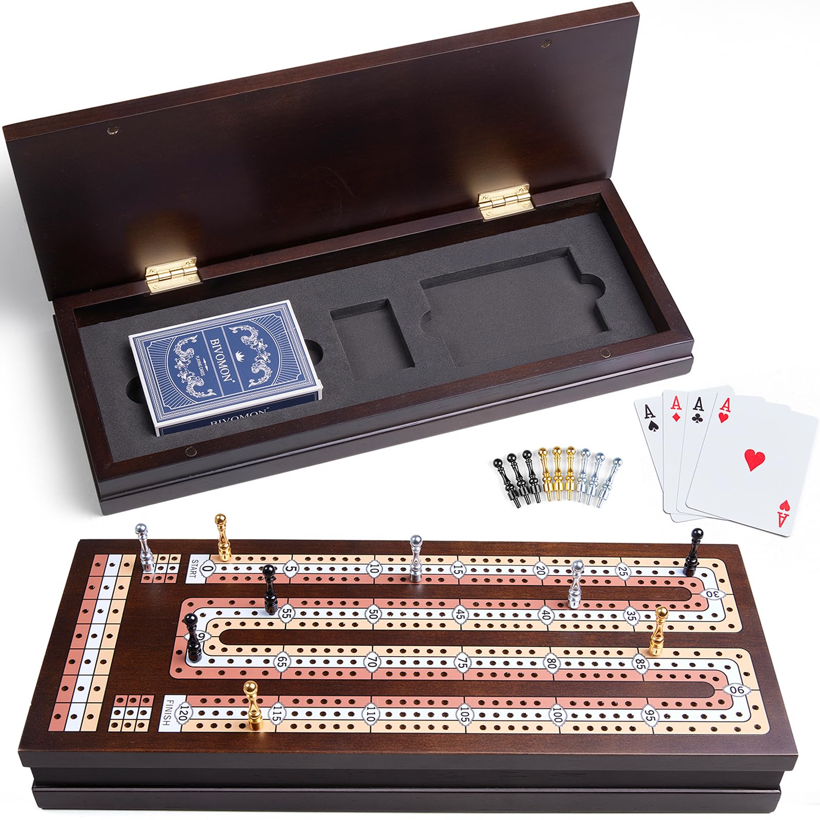 Amazon.com: Wooden Cribbage Board Game Set with Large Storage Area, 3 ...