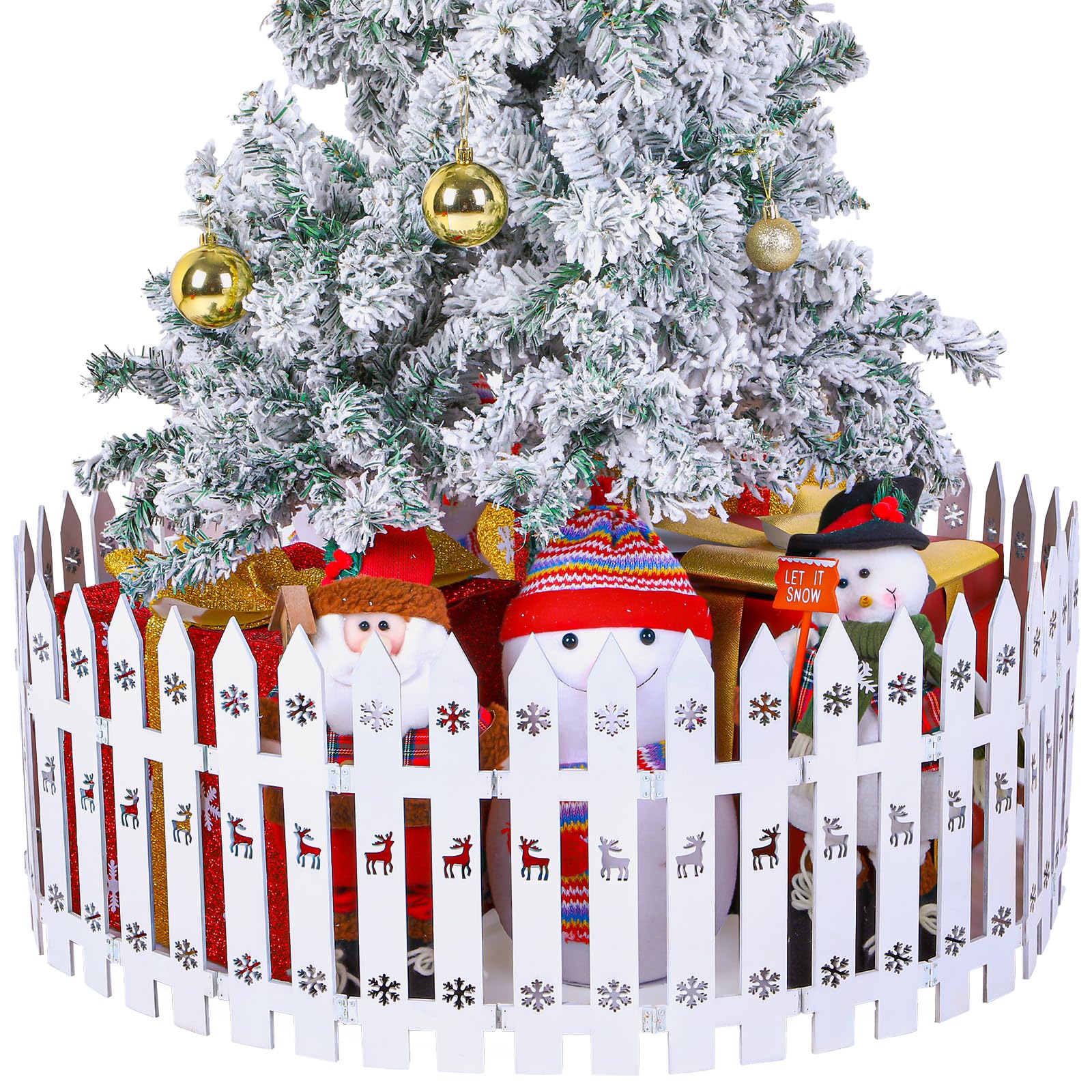 Amazon.com : Sasylvia 18 Pcs 6.5 Ft Christmas Tree Fence White Wooden ...