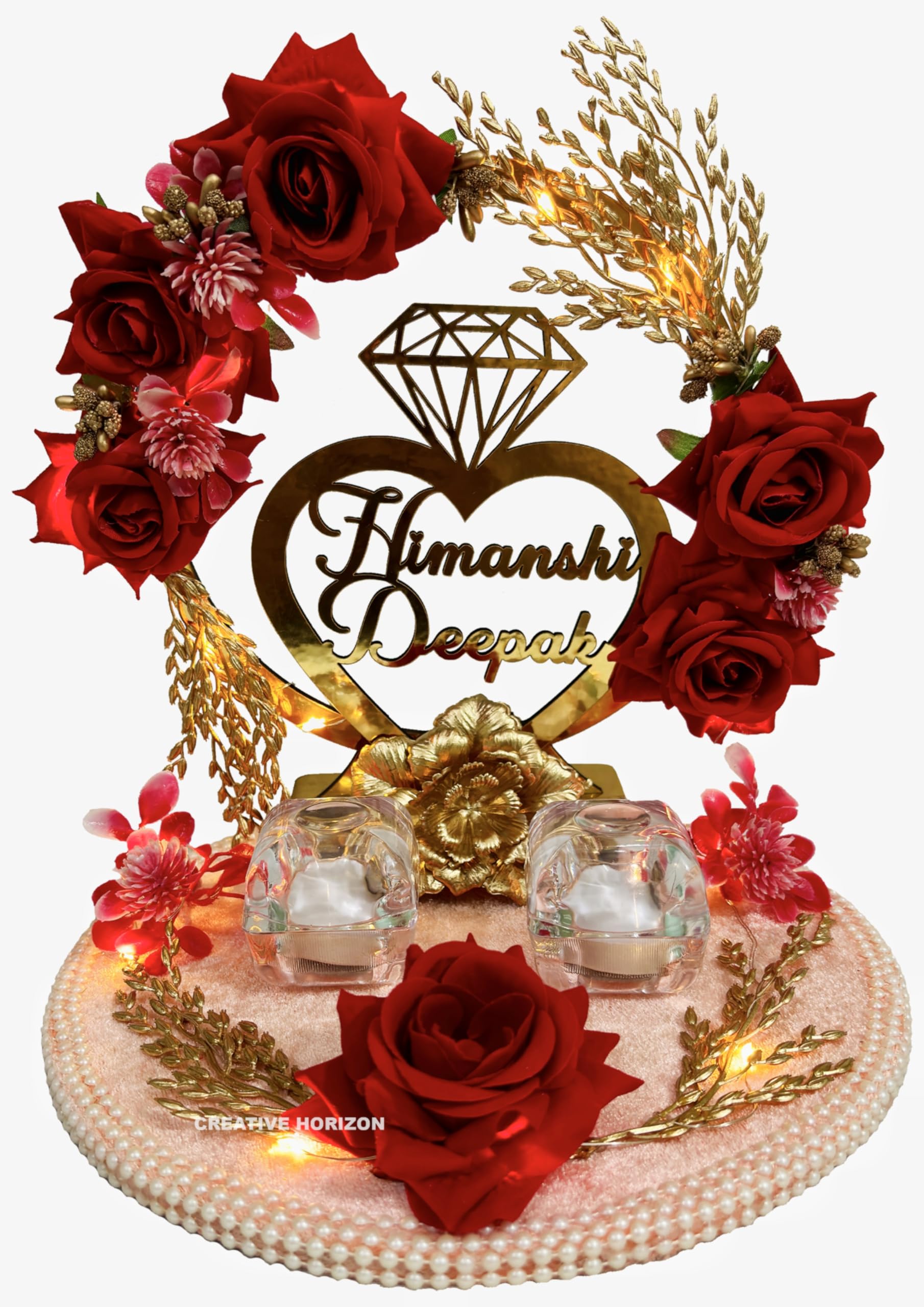 Buy CREATIVE HORIZON Wood Personalized Flower Design Engagement Ring ...