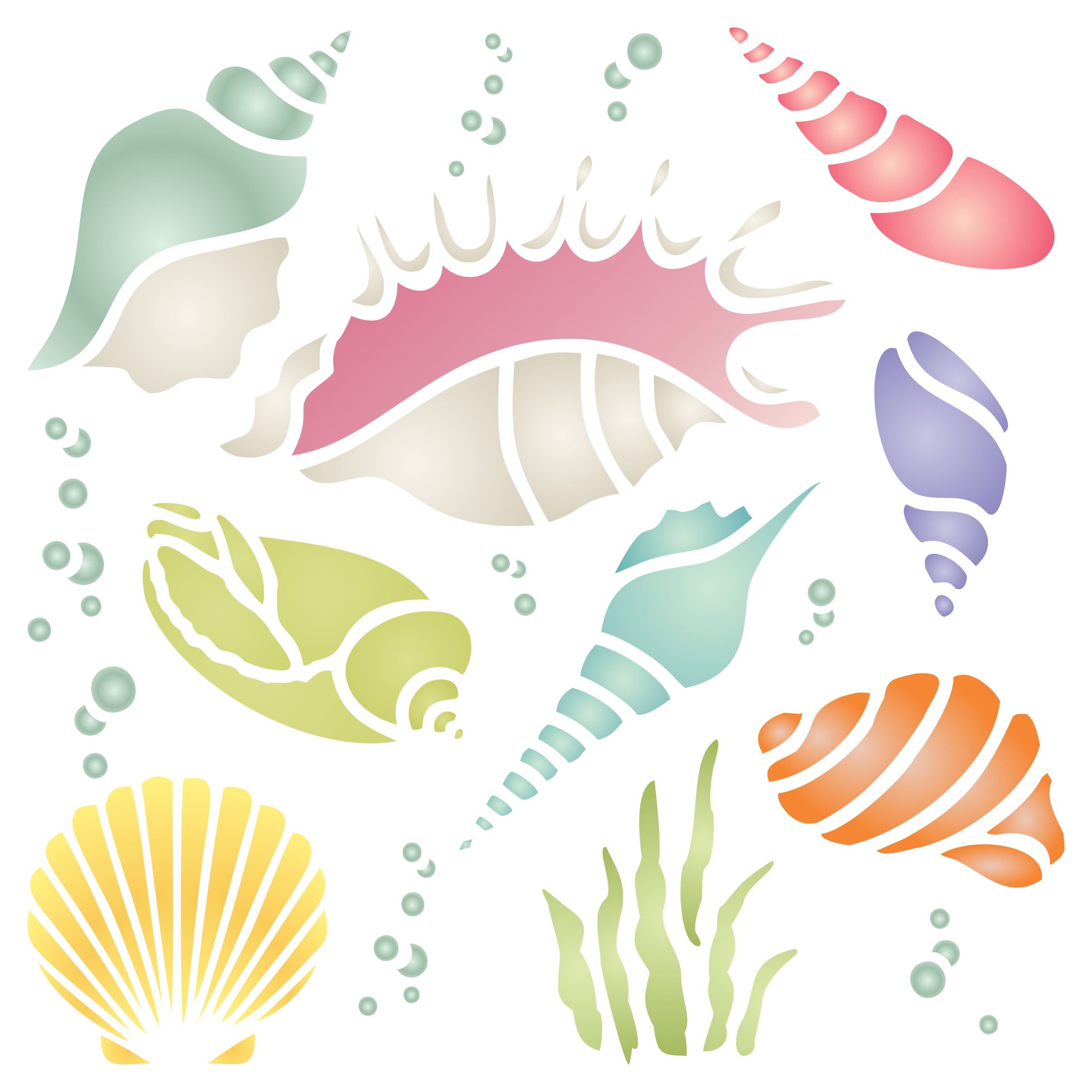 Shell Stencil - 16.5 x 16.5cm (M) - Reusable Sea Ocean Nautical ...