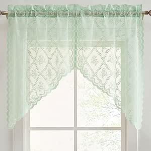 HLC.ME Isabella Floral Rod Pocket Lace Short Cafe Swags for Small ...