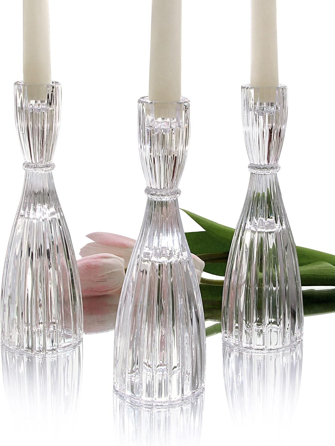 Amazon.com: Gurfuy Clear Taper Glass Candlestick Holders - 3PCS Thick ...