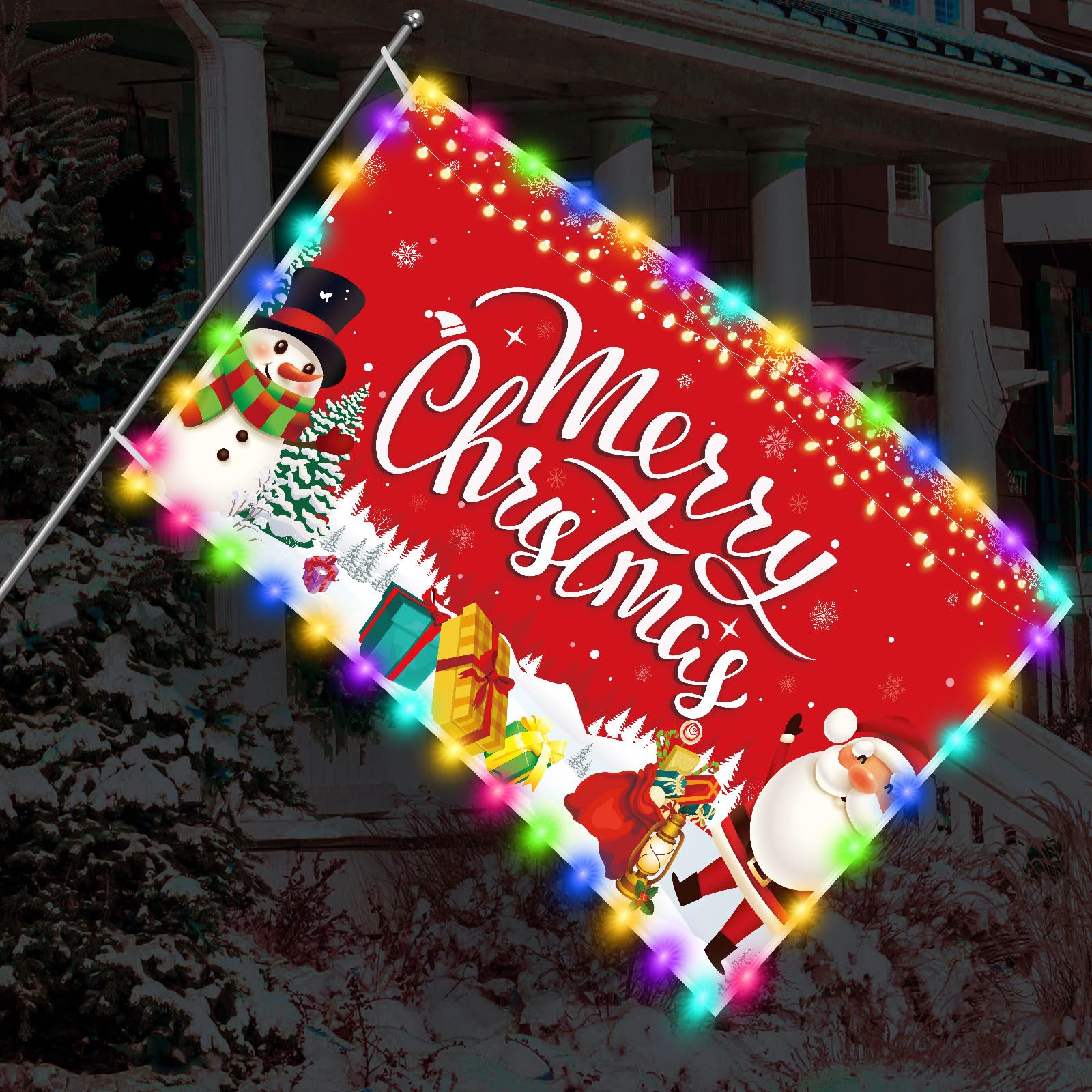 Amazon.com : FuWeave Merry Christmas Flag with LED Light 3x5 FT Double ...